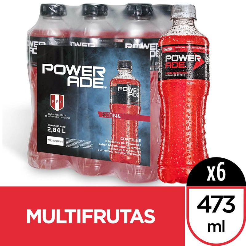 Six Pack de Bebida Rehidratante Powerade de frutas de 473 mL | Tottus Perú
