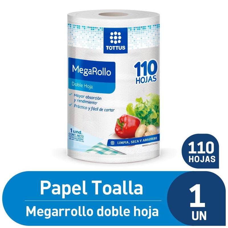 Papel Toalla Megarollo Doble Hoja Tottus 1 x 110 hojas | Tottus Perú