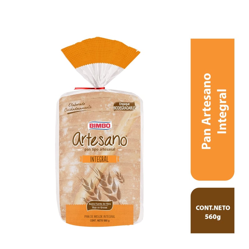 Pan de molde artesano integral Bimbo de 560 g | Tottus Perú
