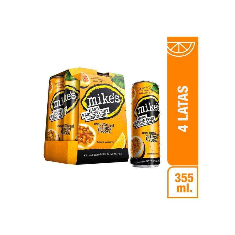 Bebida Alc Mikes Hard Passion Lemon Lata 355mLx4 | Tottus Perú