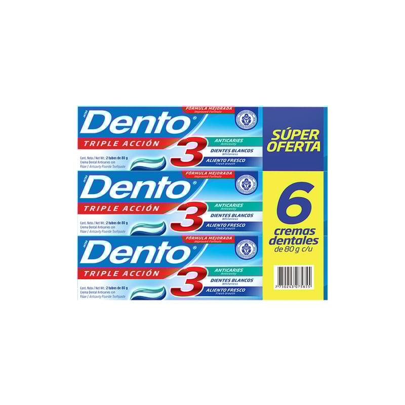 Crema Dental Dento Triple Accion 80g 6 und | Tottus Perú