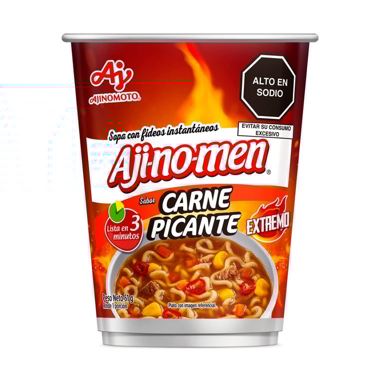 Sopa Instantanea Ajinomen Sabor Carne Picante Vaso 51g | Tottus Perú