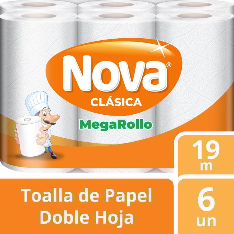 Papel Toalla Nova Mega Rollo Doble Hoja Clásica 19m Empaque 6 Rollos | Tottus Perú