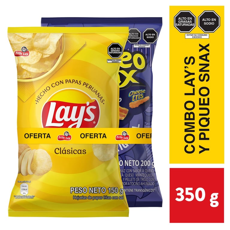 Pack Papas Lay's Clásicas 150g y Piqueo Snax 200g | Tottus Perú