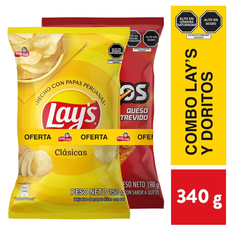Pack Papas Lay's Clásicas 150g y Doritos Q/A 190g | Tottus Perú