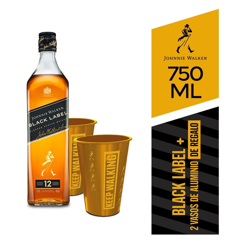 Pack Johnnie Walker Black 750 & 2 Vasos | Tottus Perú