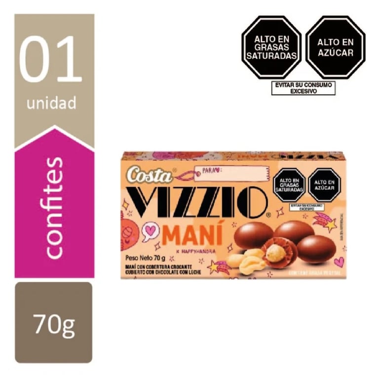 Chocolate Costa Vizzio Gragea Maní Caja 70 g | Tottus Perú
