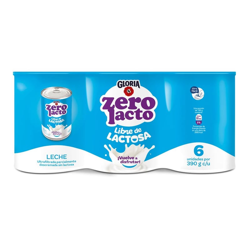 Sixpack Leche Gloria Zero Lacto x 390 g | Tottus Perú