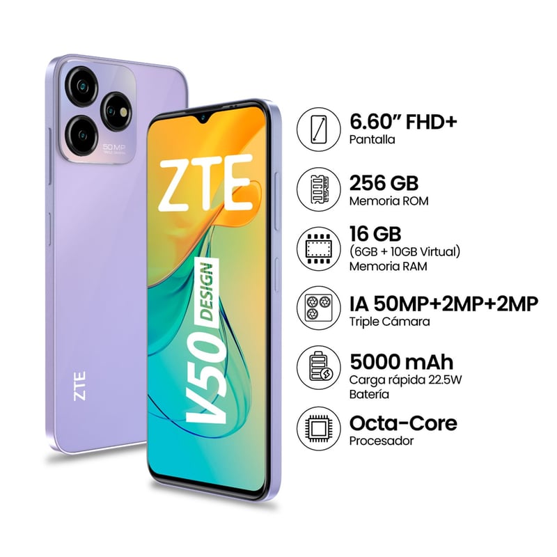Smartphone Zte V50 Design 6Gb 256Gb Purpura | Tottus Perú
