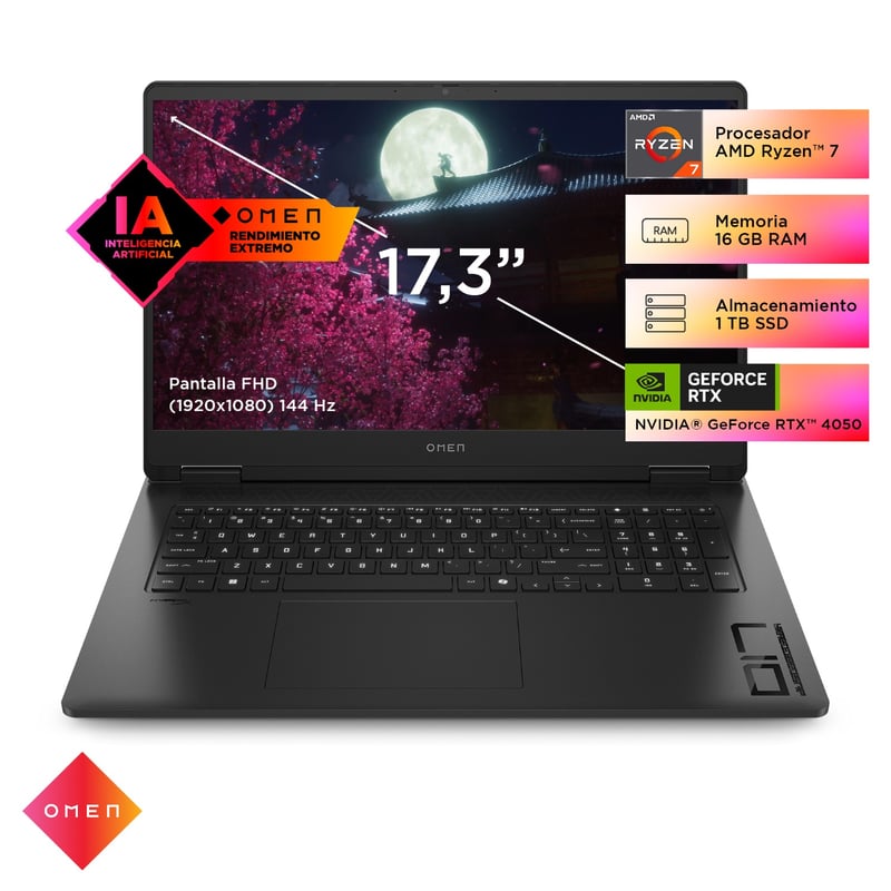Laptop HP OMEN R7 8845HS 16GB 1TB RTX4050 | Tottus Perú