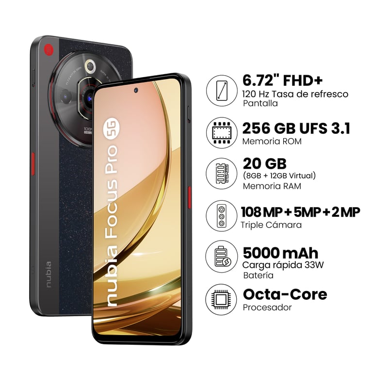 Smartphone Zte Nubia Focus Pro 8+256 Gb 4Ff Negro | Tottus Perú