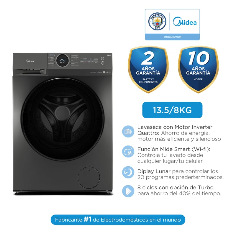 MIDEA LAVASECA 13.5KG TITANIUM MF200 | Tottus Perú