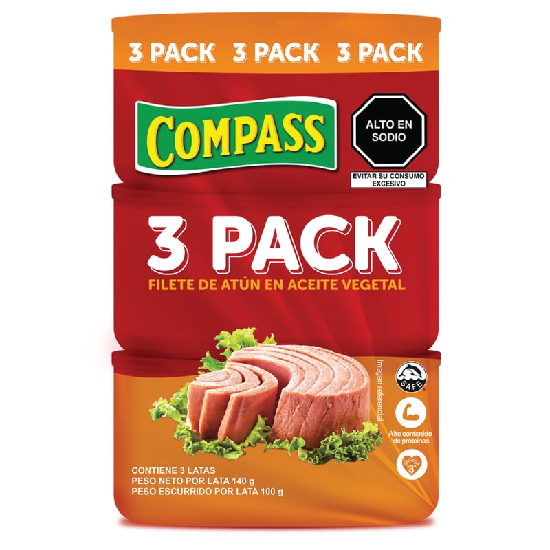 Filete Atún Compass Tripack Aceite Vegetal Lata x 140 g | Tottus Perú