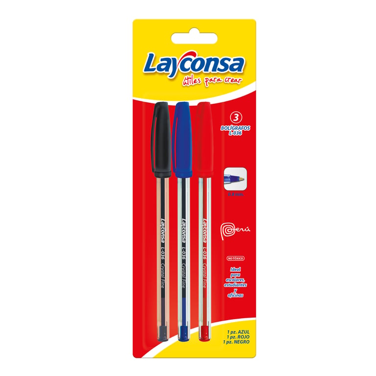 Lapiceros Layconsa Fine L036 Azul Negro Rojo Blíster 3 Und | Tottus Perú