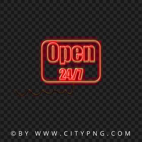 Open 24/7 Yellow Neon Logo Sign PNG Image | Citypng