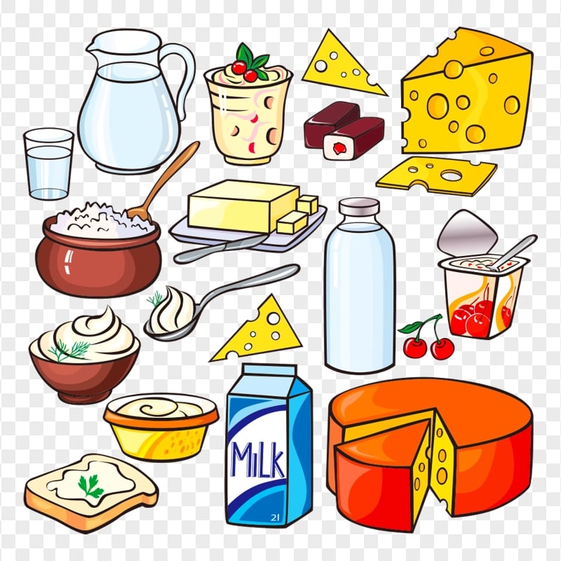 Clipart Cartoon Collection Of Dairy Milk Products PNG | Citypng