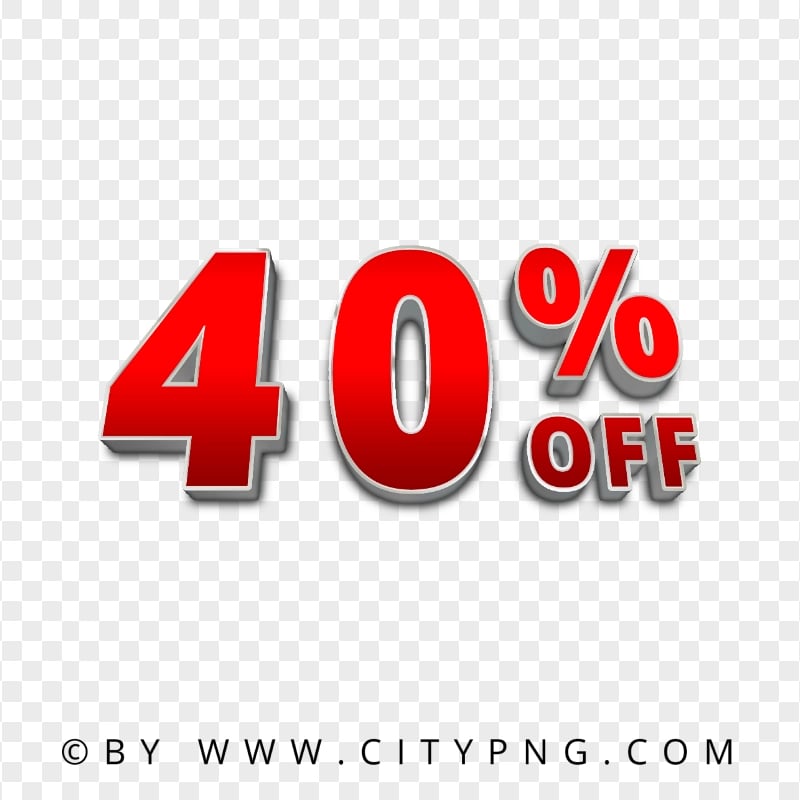 40 Percent OFF 3D Red Text Sign Logo Transparent PNG | Citypng