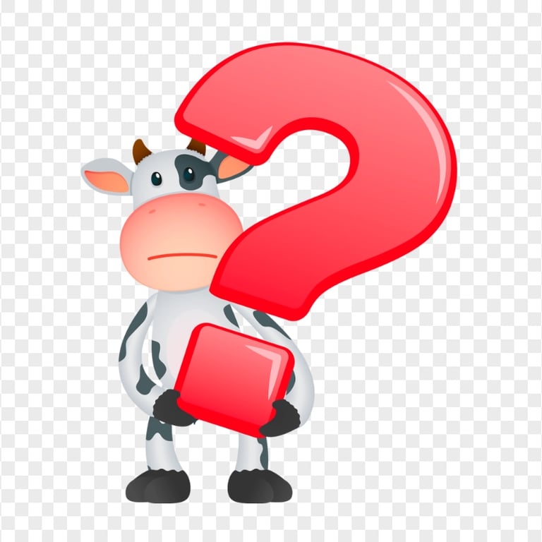 Cartoon Cow Character Holding Question Mark PNG | Citypng