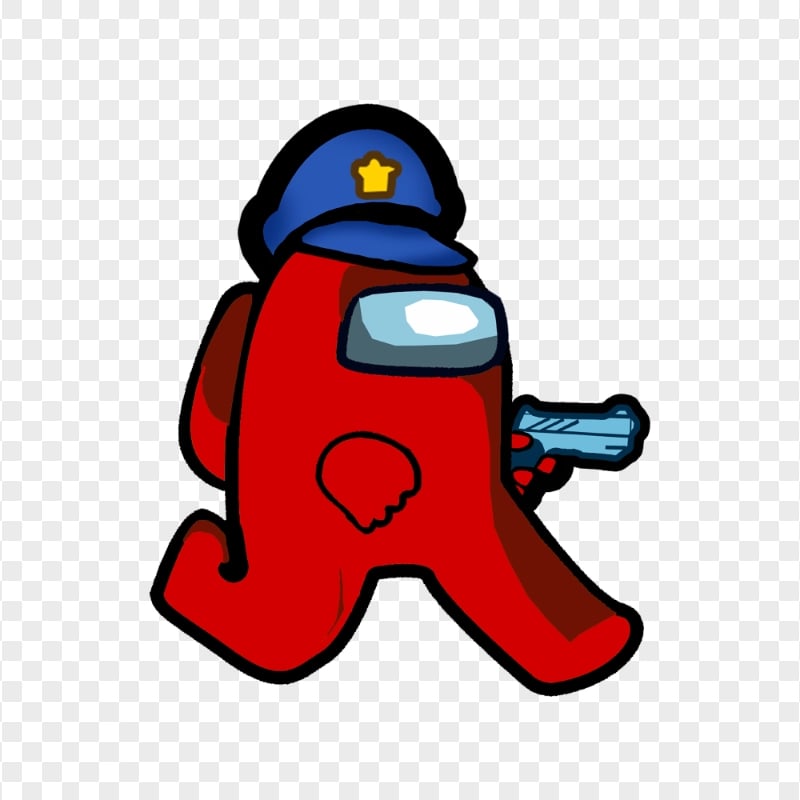 HD Red Among Us Police Character Walking Holding Gun Weapon PNG | Citypng