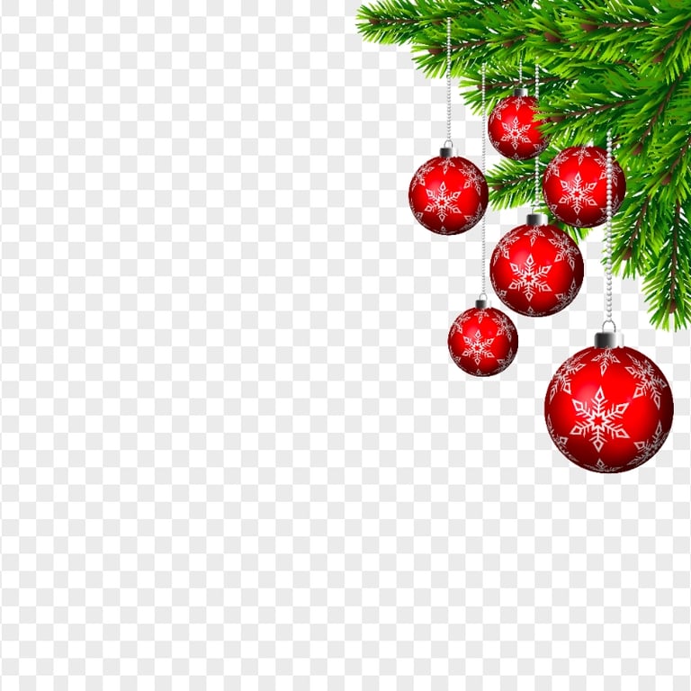 Christmas Decorated Pine Branch Corner Red Baubles PNG | Citypng