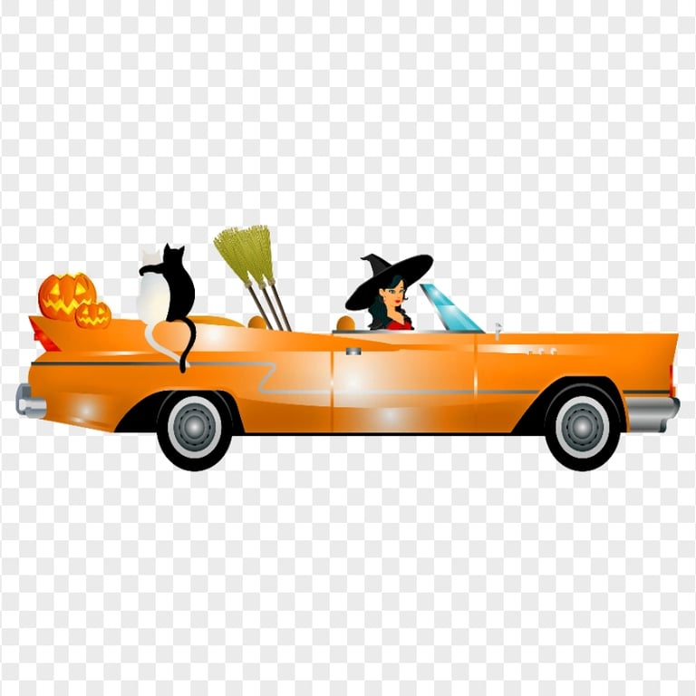 Halloween Cartoon Witch Driving a Car PNG | Citypng