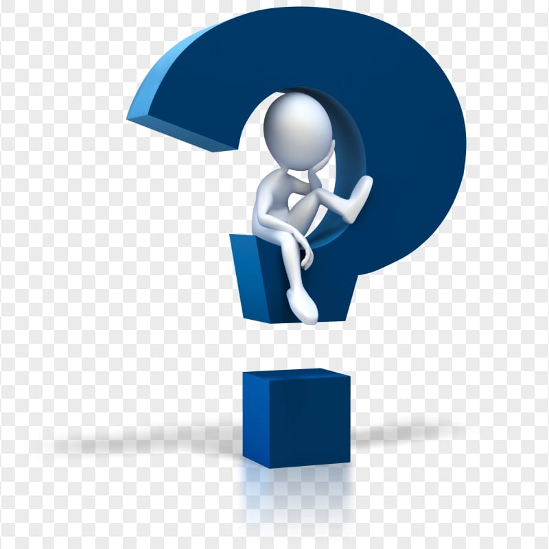 3D White Man Sitting In Blue Question Mark PNG | Citypng