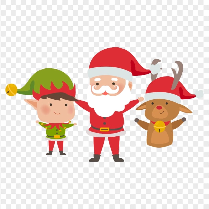 Christmas Cartoon Santa Elf And Reindeer Characters PNG | Citypng