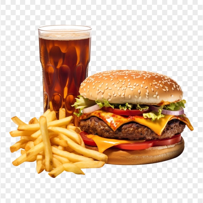 HD PNG Grilled Beef Burger with French Fries and Coke | Citypng
