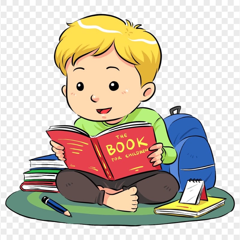 Cartoon Boy Reading A Book Image PNG | Citypng