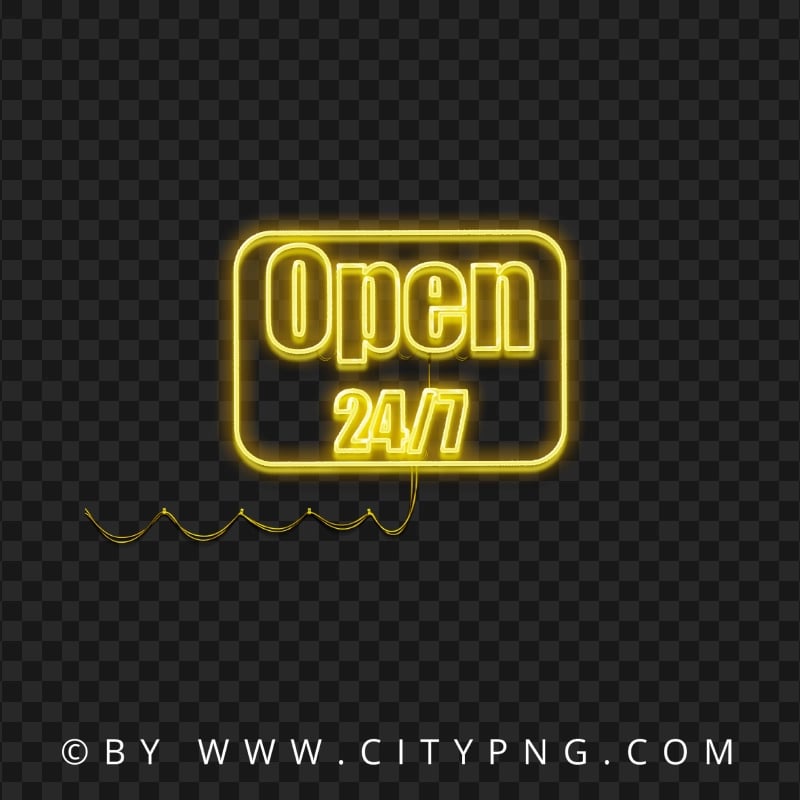 Open 24/7 Yellow Neon Logo Sign PNG Image | Citypng