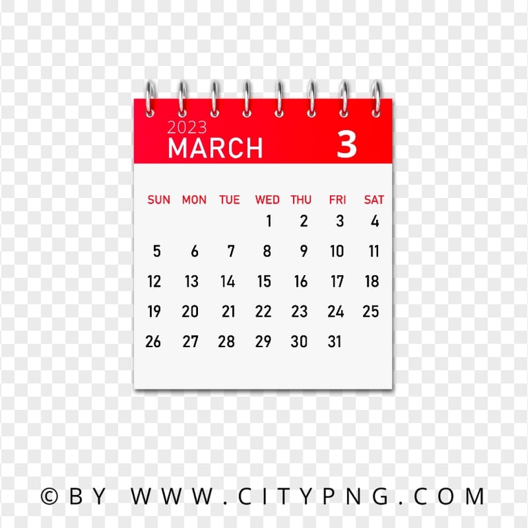 2023 March Calendar Transparent Background | Citypng