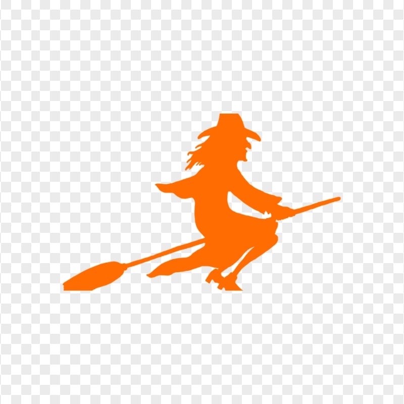 HD Halloween Orange Witch Flying On A Broom Silhouette PNG | Citypng