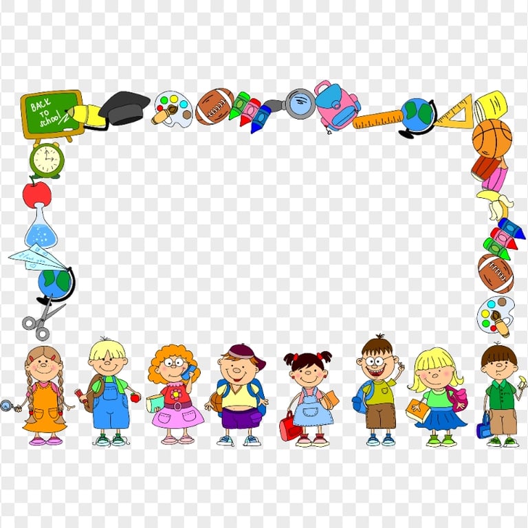 HD Cartoon School Supplies Items Frame PNG | Citypng