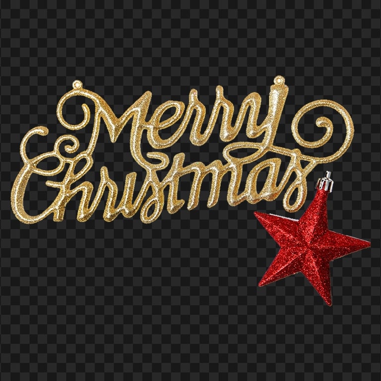 PNG Gold Glitter Merry Christmas Text With Red Star | Citypng