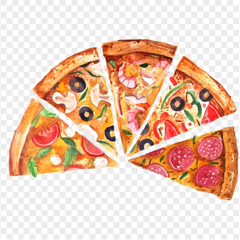 Watercolor Painting Pizza Slices HD Transparent Background | Citypng