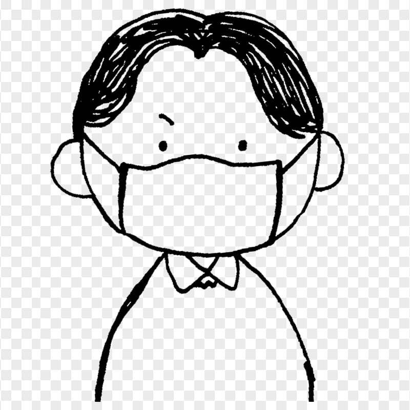 Kid Boy Wear Surgical Mask Outline Hand Drawing | Citypng
