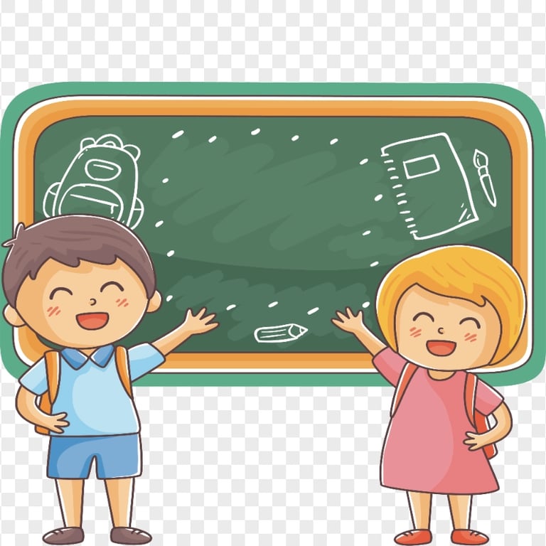 HD Cartoon Back To School Boy & Girl Blackboard PNG | Citypng