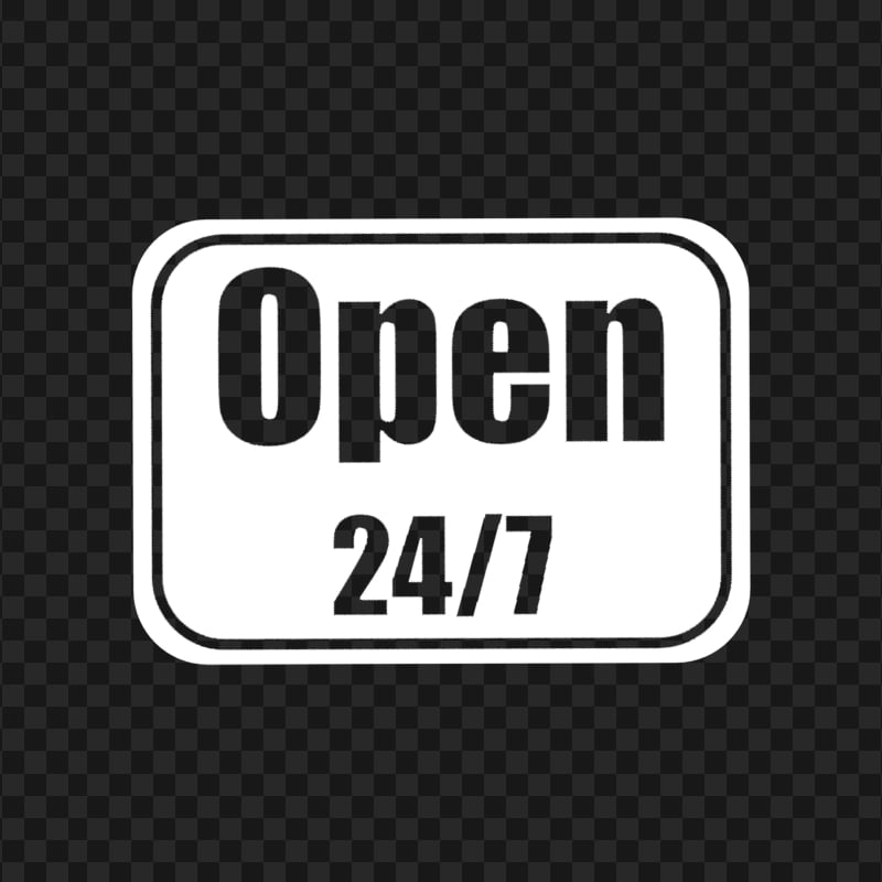 Open 24/7 White Logo Sign Stickers PNG | Citypng