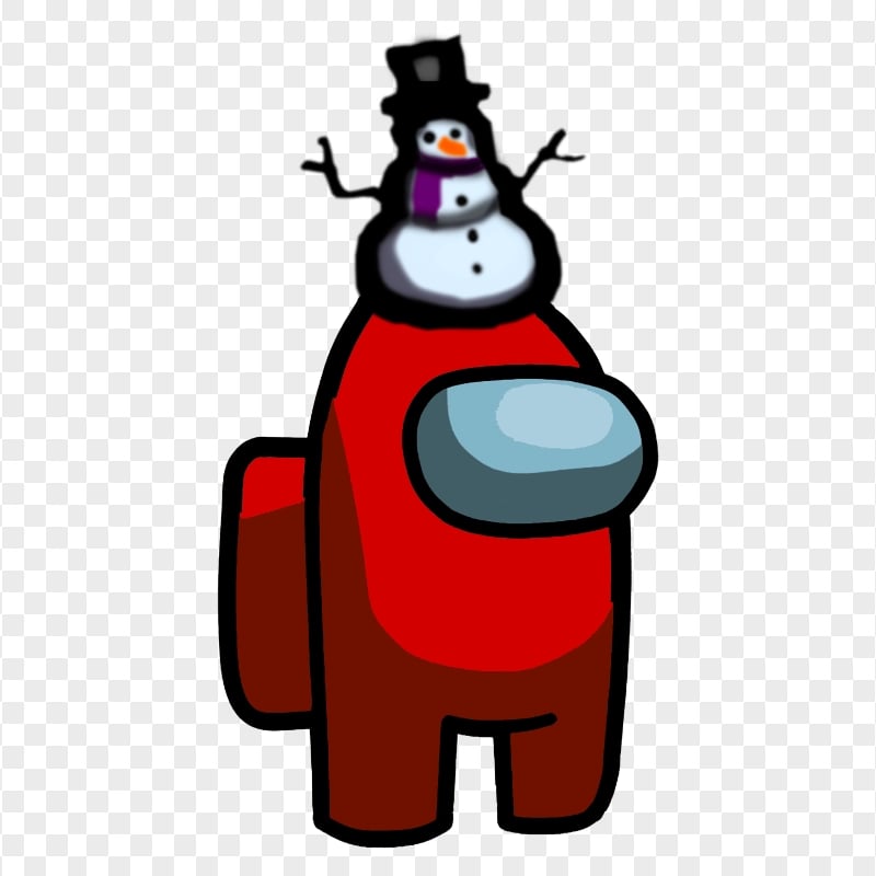 HD Red Among Us Crewmate Character With Snowman Hat On Top PNG | Citypng