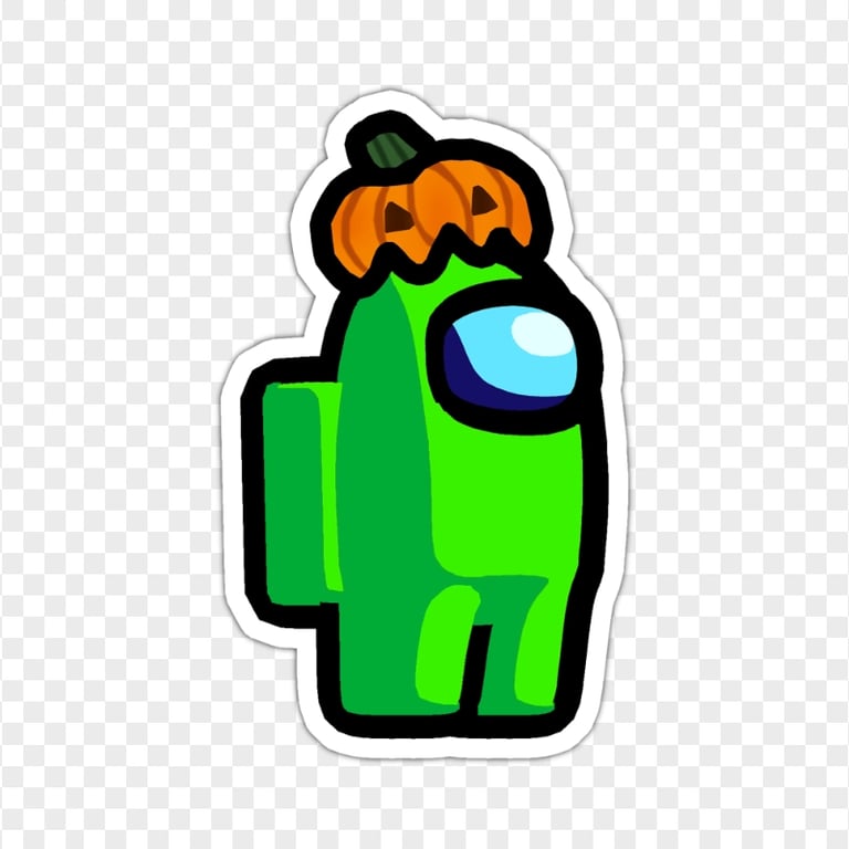 HD Lime Among Us Character With Pumpkin Hat Halloween PNG | Citypng