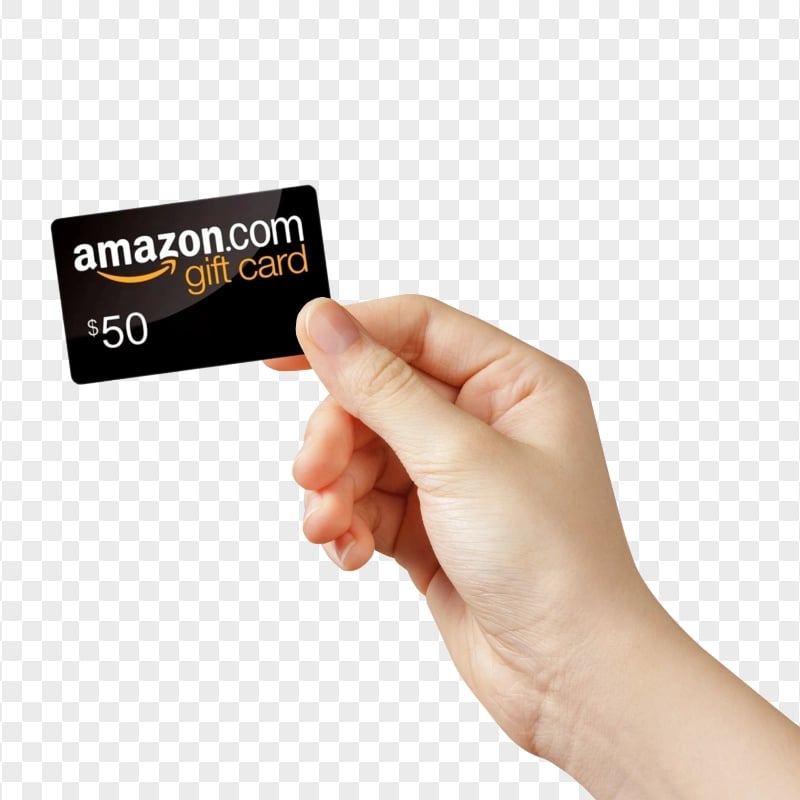 Woman Hand Hold Amazon 50$ Gift Card | Citypng