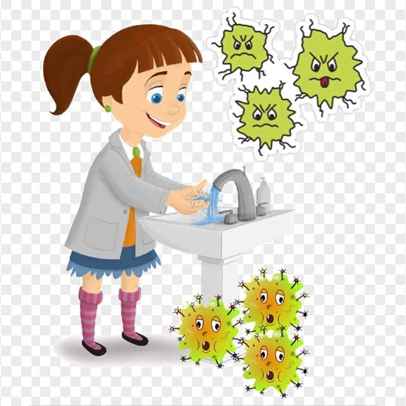 Cartoon Hands Hygiene Girl Germs Water Kids | Citypng