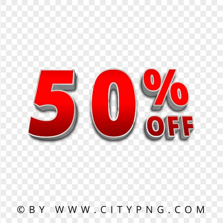 50 Percent OFF 3D Red Text Sign Logo HD Transparent PNG | Citypng