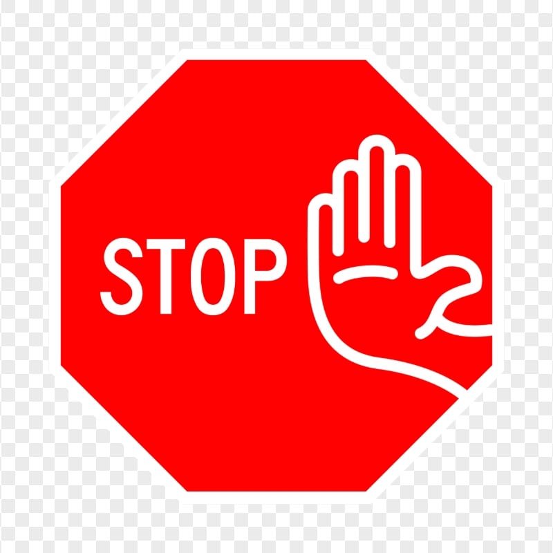 HD White Stop Word & Outline Hand On Red Stop Sign PNG | Citypng