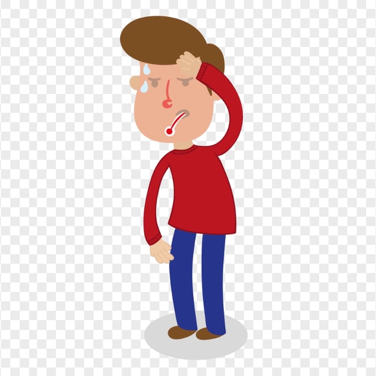 Standing Sick Man High Fever Thermometer Cartoon | Citypng