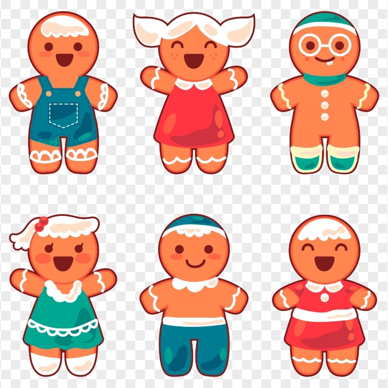 Cute Cartoon Vector Set Of Gingerbread Characters PNG | Citypng