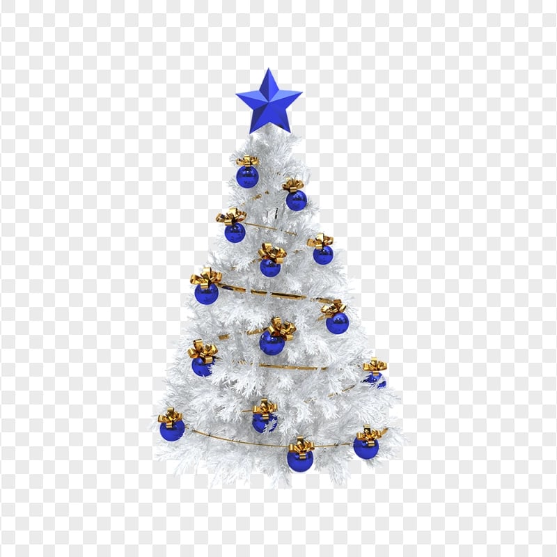 White Decorated Christmas Tree With Blue Star Topper | Citypng
