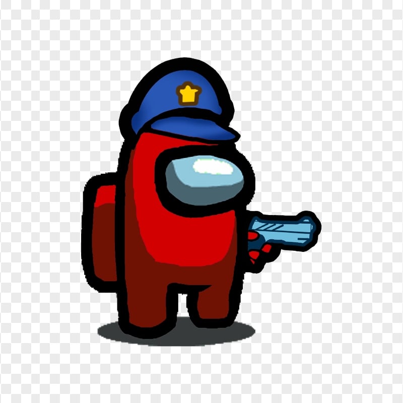 HD Red Among Us Crewmate Character Gun Hand & Police Hat PNG | Citypng