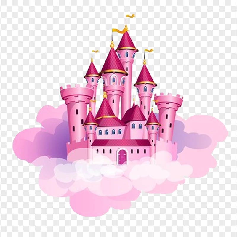 Pink Cartoon Illustration Castle In Cloud HD PNG | Citypng