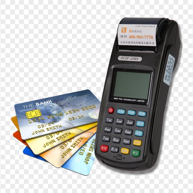 HD POS Machine With Set Of Credit Cards PNG | Citypng